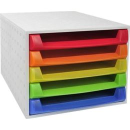 Exacompta THE BOX Schubladenbox A4/A4+ 5 Sch&uuml;be offen, Linicolor Regenbogen, leise, Sicherheitsstopp