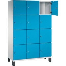 C+P Schlie&szlig;fachschrank Cambio, 3 Abteile, 12 F&auml;cher, auf F&uuml;&szlig;en, B 1200 x T 525 x H 1980 mm, lichtgrau/lichtblau