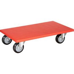 Transportroller Wagner MM 1692, bis 400 kg, Anti-Rutsch-Belag, Soft-R&auml;der, L 600 x B 350 mm, FSC&reg;-Multiplexplatte, rot