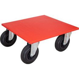 Transportroller Wagner MM 1694, bis 500 kg, Anti-Rutsch-Belag, Soft-R&auml;der, L 600 x B 600 mm, FSC&reg;-Multiplexplatte, rot