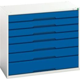 Schubladenschrank Bott verso, 7 Sch&uuml;be, abschlie&szlig;bar, bis 1000 kg, B 1050 x T 550 x H 900 mm, Stahlblech, lichtgrau/enzianblau