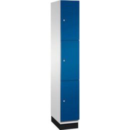 C+P Schlie&szlig;fachschrank Cambio, 1 Abteil, 3 F&auml;cher, mit Sockel, B 300 x T 525 x H 1980 mm, lichtgrau/enzianblau