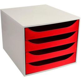 Exacompta ECOBOX Schubladenbox 4 Sch&uuml;be Rot, A4/A4+, offene Front, leise, Sicherheitsstopp