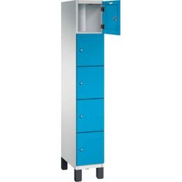 C+P Schlie&szlig;fachschrank Cambio, 1 Abteil, 5 F&auml;cher, auf F&uuml;&szlig;en, B 300 x T 525 x H 1980 mm, lichtgrau/lichtblau