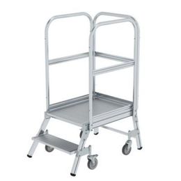 Munk Podesttreppe, 2 Stufen, einseitig begehbar, Rechteckrohr-Holme, Plattform B 600 x T 800 mm, 3-seitiges Gel&auml;nder, max. 150 kg