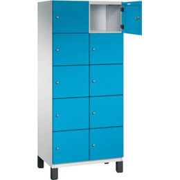 C+P Schlie&szlig;fachschrank Cambio, 2 Abteile, 10 F&auml;cher, auf F&uuml;&szlig;en, B 800 x T 525 x H 1980 mm, lichtgrau/lichtblau