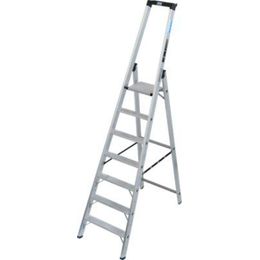 Krause STABILO Stehleiter 7 Stufen, 225 kg, rutschhemmende Alu-Plattform, 80 mm D-Stufen, Sicherheitsb&uuml;gel, Werkzeugablage
