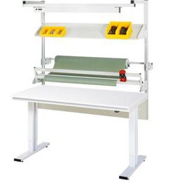 Rau Packtischsystem 02 Werktisch-Serie adlatus 300, B 1500 x T 800 x H 720-1120 mm, Melamin-Platte, bis 300 kg