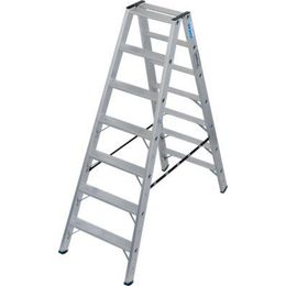 Krause STABILO Stufen-Doppelleiter 2x7, 225 kg, 80 mm D-Stufen, beidseitig begehbar, Alu-Gelenke, SafetyCap