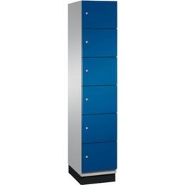 C+P Schlie&szlig;fachschrank Cambio, 1 Abteil, 6 F&auml;cher, mit Sockel, B 400 x T 525 x H 1980 mm, wei&szlig;aluminium/enzianblau