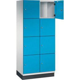 C+P Schlie&szlig;fachschrank Cambio, 2 Abteile, 8 F&auml;cher, mit Sockel, B 800 x T 525 x H 1980 mm, lichtgrau/lichtblau