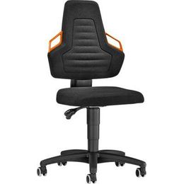 Arbeitsdrehstuhl, Rollen, Stoff schwarz, Griffe orange