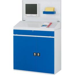 Rau Computerschrank 61T, station&auml;r, separat nutzbares Tastatur-/Fl&uuml;gelt&uuml;rfach, bis 200 kg, B 1100 x T 520 x H 1770 mm, Stahlblech, lichtgRau/enzianblau