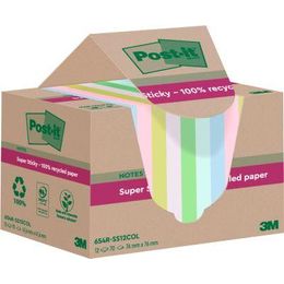 Post-it&reg; Haftnotizen Super Sticky Recycling Notes RSS12COL, B 76 x T 76 mm, PEFC&reg;-Papier, farbig, 12 Bl&ouml;cke, 70 Blatt/Block
