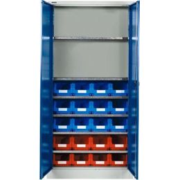 Sch&auml;fer Shop Materialschrank mit 20 Sichtlagerk&auml;sten LF 321, H 1935 mm, lichtgrau,enzianblau