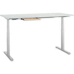 Schreibtisch, elektrisch h&ouml;henverstellbar, B 1600 x T 800 x H 615 - 1275 mm, lichtgrau/wei&szlig;alu+ Kabelkanal, Schublade