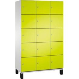C+P Schlie&szlig;fachschrank Cambio, 3 Abteile, 15 F&auml;cher, auf F&uuml;&szlig;en, B 1200 x T 525 x H 1980 mm, lichtgrau/clowngr&uuml;n