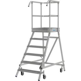 Krause STABILO Podestleiter 6 Stufen, fahrbar, R13 Profilrost, Plattform 600x720 mm, 180 mm Stufen, Gel&auml;nder 1,00 m
