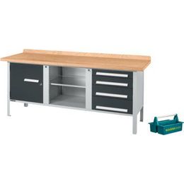 Sch&auml;fer Shop Sch&auml;fer Shop Select Kastenwerkbank PWi 200-1, Buche Multiplexplatte, bis 750 kg, B 2000 x T 700 x H 840 mm, wei&szlig;alu/anthrazit + gratis Tragekasten Carry