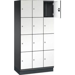 C+P Schlie&szlig;fachschrank Cambio, 3 Abteile, 12 F&auml;cher, mit Sockel, B 900 x T 525 x H 1980 mm, schwarzgrau/wei&szlig;