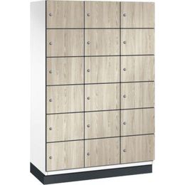 C+P Schlie&szlig;fachschrank Cambio, 3 Abteile, 18 F&auml;cher, mit Sockel, B 1200 x T 525 x H 1980 mm, verkehrswei&szlig;/Sen Esche‑Dekor