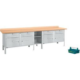 Sch&auml;fer Shop Sch&auml;fer Shop Select Kastenwerkbank PWi 300-0, Buche Multiplexplatte, bis 750 kg, B 3000 x T 700 x H 840 mm, wei&szlig;alu/wei&szlig;alu + gratis Tragekasten Carry