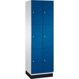 C+P Schlie&szlig;fachschrank Cambio, 2 Abteile, 6 F&auml;cher, mit Sockel, B 600 x T 525 x H 1980 mm, lichtgrau/enzianblau