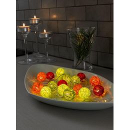 Konstsmide LED-Lichterkette "Weihnachtsdeko", bunt, Dioden 16 Stk. Flammen 16 Stk., Kabell&auml;nge 3m x Gesamtl&auml;nge 6m, Lichterketten, LED Dekolichter, bunte Baumwollkugeln, klein, 16 warm wei&szlig;e Dioden, LED-Lichterkette