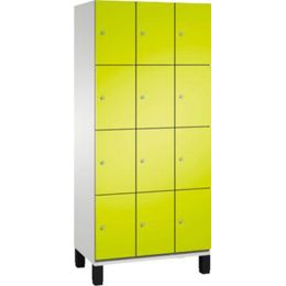 C+P Schlie&szlig;fachschrank Cambio, 3 Abteile, 12 F&auml;cher, auf F&uuml;&szlig;en, B 900 x T 525 x H 1980 mm, lichtgrau/clowngr&uuml;n