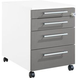 Sch&auml;fer Shop Sch&auml;fer Shop Pure Rollcontainer 1233, Utensilienauszug + 3 Schubladen, abschlie&szlig;bar, eckige Metallgriffe, B 434 x T 600 x H 570 mm, wei&szlig;/anthrazit