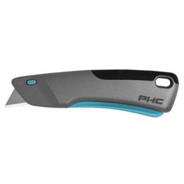 PHC Sicherheitsmesser Victa&trade;, Auto-Klingenr&uuml;ckzug, rutschfester Griff, Klinge wechselbar, Umh&auml;nge&ouml;se, Metall, blau-silber