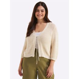 sheego Damen Cardigan im Linksstrick, mit Lurexfaden, champagner-goldfarben, Gr&ouml;&szlig;e 48/50