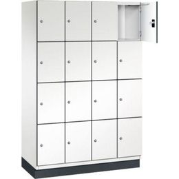 C+P Schlie&szlig;fachschrank Cambio, 4 Abteile, 16 F&auml;cher, mit Sockel, B 1200 x T 525 x H 1980 mm, verkehrswei&szlig;/wei&szlig;