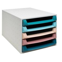 Exacompta THE BOX Schubladenbox A4/A4+ 5 Sch&uuml;be offen, Skandi Farben sortiert, leise, Sicherheitsstopp