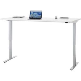 Schreibtisch, elektrisch h&ouml;henverstellbar, T-Fu&szlig; ohne Traverse, B 1800 x T 800 x H 605&ndash;1265 mm, wei&szlig;/silber