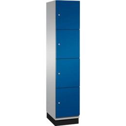 C+P Schlie&szlig;fachschrank Cambio, 1 Abteil, 4 F&auml;cher, mit Sockel, B 400 x T 525 x H 1980 mm, wei&szlig;aluminium/enzianblau