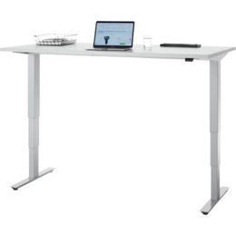 Schreibtisch, elektrisch h&ouml;henverstellbar, T-Fu&szlig; ohne Traverse, B 1600 x T 800 x H 605&ndash;1265 mm, lichtgrau/silber