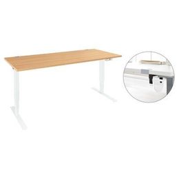 Sch&auml;fer Shop Sch&auml;fer Shop Genius Schreibtisch Aero Flex, elektrisch h&ouml;henverstellbar, B 1600 x T 800 x H 620-1280 mm, Buche/wei&szlig; + Kabelkanal