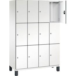 C+P Schlie&szlig;fachschrank Cambio, 4 Abteile, 12 F&auml;cher, auf F&uuml;&szlig;en, B 1200 x T 525 x H 1980 mm, verkehrswei&szlig;/wei&szlig;