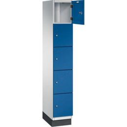 C+P Schlie&szlig;fachschrank Cambio, 1 Abteil, 5 F&auml;cher, mit Sockel, B 300 x T 525 x H 1980 mm, lichtgrau/enzianblau