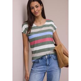 Shirttop Street One, Damen, Gr. 42, bound gr&uuml;n, Jersey, Obermaterial: 80% Polyester, 20% Viskose, gestreift, regular fit normal, Rundhals, Tops Shirttop, mit Streifen Muster