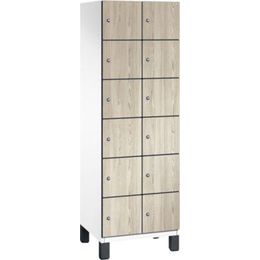 C+P Schlie&szlig;fachschrank Cambio, 2 Abteile, 12 F&auml;cher, auf F&uuml;&szlig;en, B 600 x T 525 x H 1980 mm, verkehrswei&szlig;/Sen Esche‑Dekor