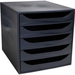 Exacompta ECOBOX Schubladenbox Schwarz, 5 offene Schubladen f&uuml;r A4/A4+, leiser Auszug mit Sicherheitsstopp, kompakt