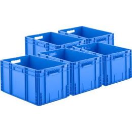 Sch&auml;fer Shop Euro Box Serie MF 6320, aus Polypropylen, Inhalt 62,3 l, Durchfassgriff, B 600 x T 400 x H 320 mm, blau, 5 St&uuml;ck