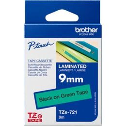 Schriftbandkassette Brother TZe-721, selbstklebend, L 8 m x B 9 mm, gr&uuml;n/schwarz