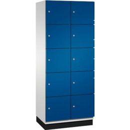 C+P Schlie&szlig;fachschrank Cambio, 2 Abteile, 10 F&auml;cher, mit Sockel, B 800 x T 525 x H 1980 mm, lichtgrau/enzianblau