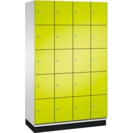 C+P Schlie&szlig;fachschrank Cambio, 4 Abteile, 20 F&auml;cher, mit Sockel, B 1200 x T 525 x H 1980 mm, lichtgrau/clowngr&uuml;n