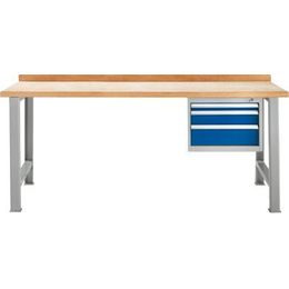 Sch&auml;fer Shop Modulare Werkbank Sch&auml;fer Shop Select, Grundeinheit, Buche Multiplexplatte, bis 500 kg, B 2000 x T 700 x H 840 mm, Hellsilber/Enzianblau ral 5010