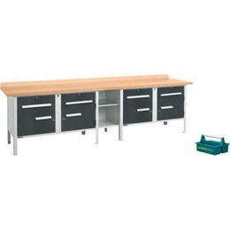 Sch&auml;fer Shop Sch&auml;fer Shop Select Kastenwerkbank PWi 300-0, Buche Multiplexplatte, bis 750 kg, B 3000 x T 700 x H 840 mm, lichtgrau/anthrazit + gratis Tragekasten Carry