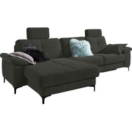 Ecksofa 3C CARINA "Burnaby bequem und modern, L-Form", grau (graphit), B:296cm H:87cm T:162cm, Chenille-Optik (59, 7% Polyester, 34, 4% Polyacryl, 5, 9% Viskose), Sofas, Ecksofa, 2 Kopfst&uuml;tzen, optional mit Schlaf- und motorischer Relaxfunktion